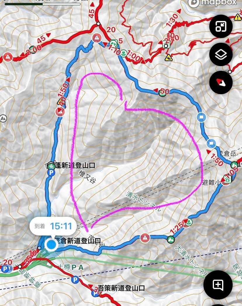 ハート形周回 ️蓬新道→茂倉岳 / mtakoさんの谷川岳・七ツ小屋山・大源太山の活動データ | YAMAP / ヤマップ