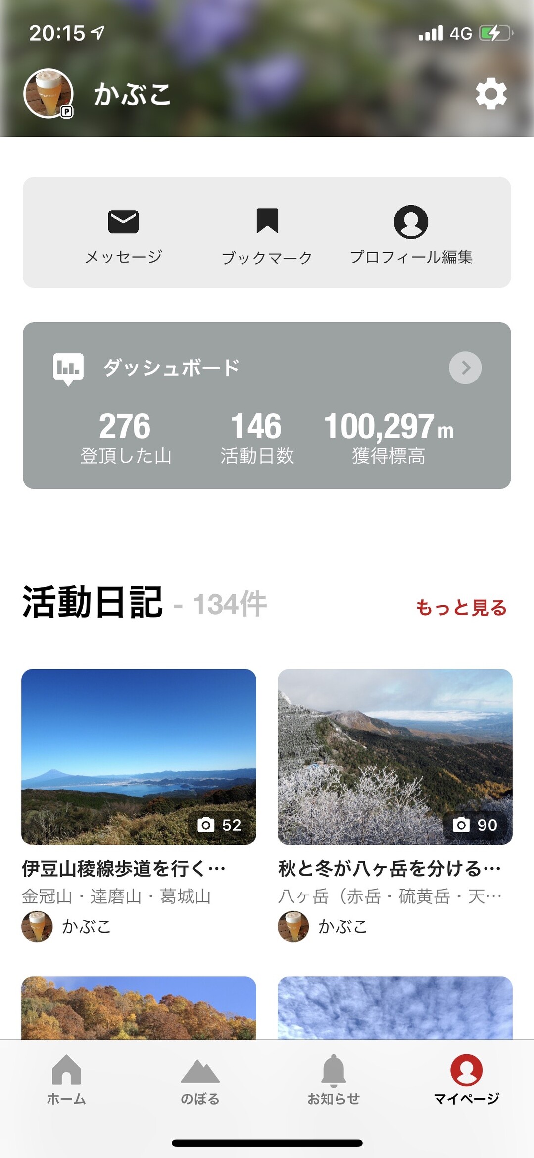 遂に、獲得標高が100,000mを超えま... / かぶこさんのモーメント | YAMAP / ヤマップ