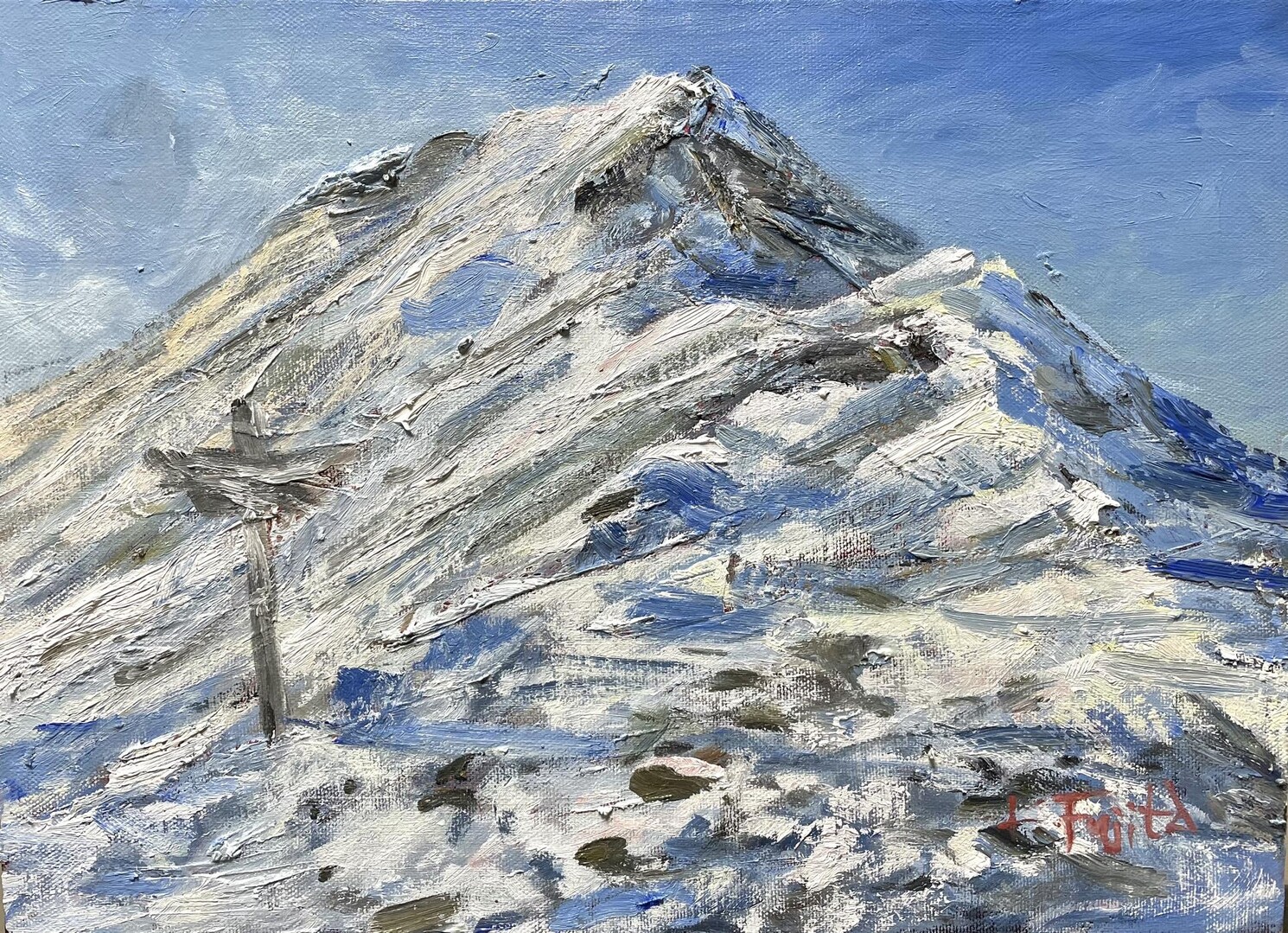 極寒の赤岳 油彩 F4 完成 雪煙舞... / ぴすたさんのモーメント | YAMAP / ヤマップ