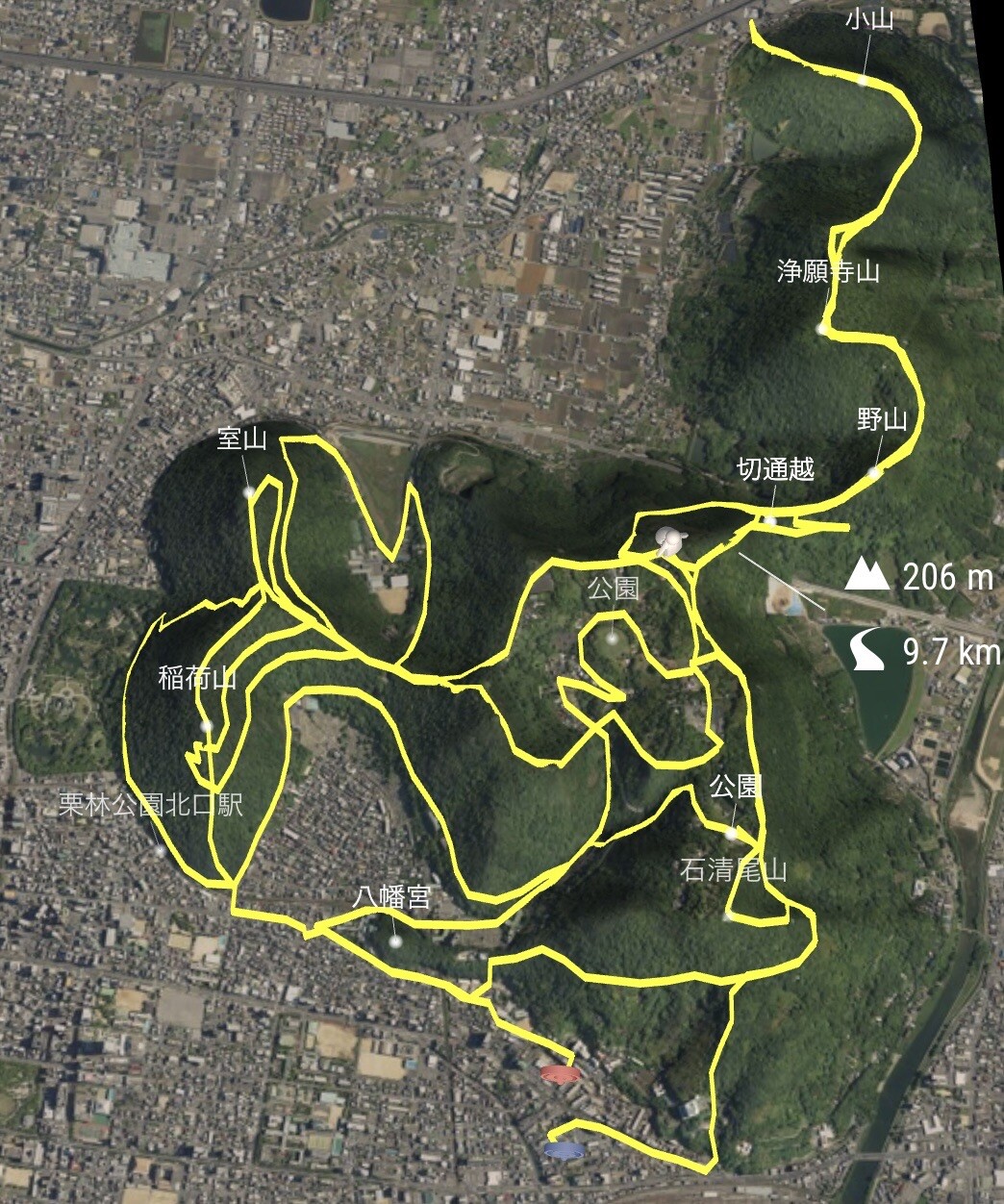 黄色軌跡の峰山モンブラン！ぜんぜん甘くない。 / xmatyoさんの石清尾山・浄願寺山・紫雲山の活動データ | YAMAP / ヤマップ