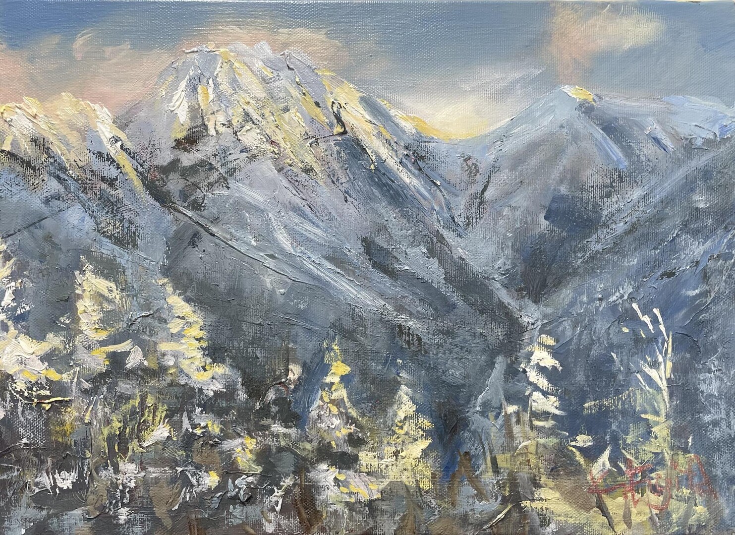 冬の赤岳 油彩 F4 完成 行者小屋で... / ぴすたさんのモーメント | YAMAP / ヤマップ