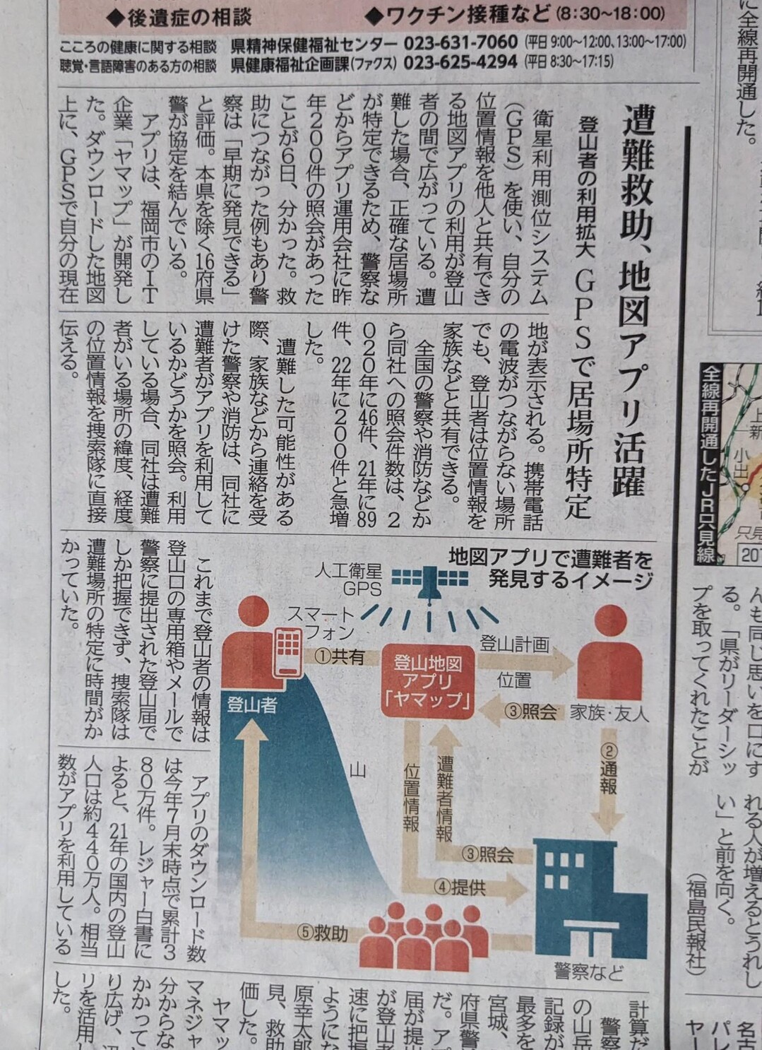 昨日8/7の山形新聞にヤマップの記事があ... / でかたるさんのモーメント | YAMAP / ヤマップ