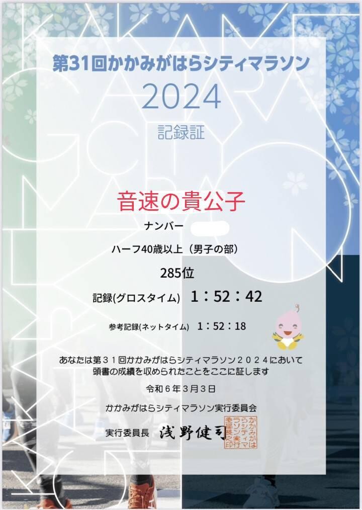 日曜日走ったハーフマラソンの 記録証 努... / 山岳救助隊さんのモーメント | YAMAP / ヤマップ