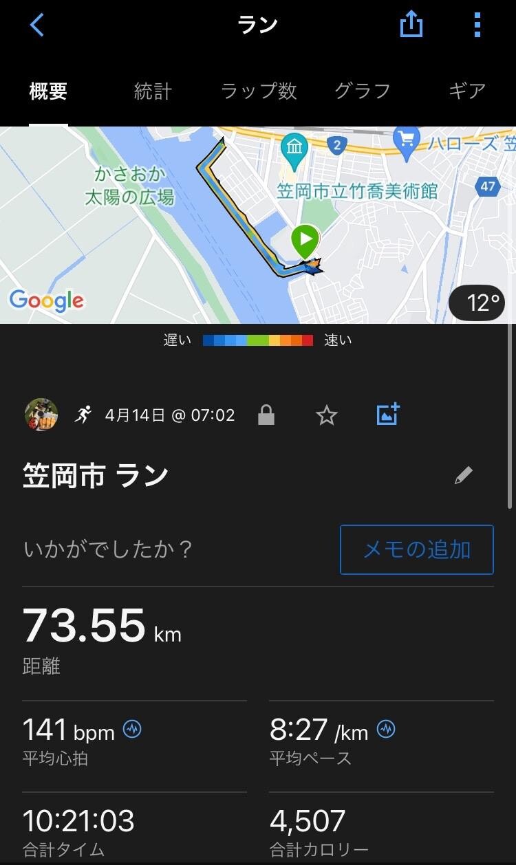 ただ距離を踏む練習、100km予定が73... / まっつさんのモーメント | YAMAP / ヤマップ