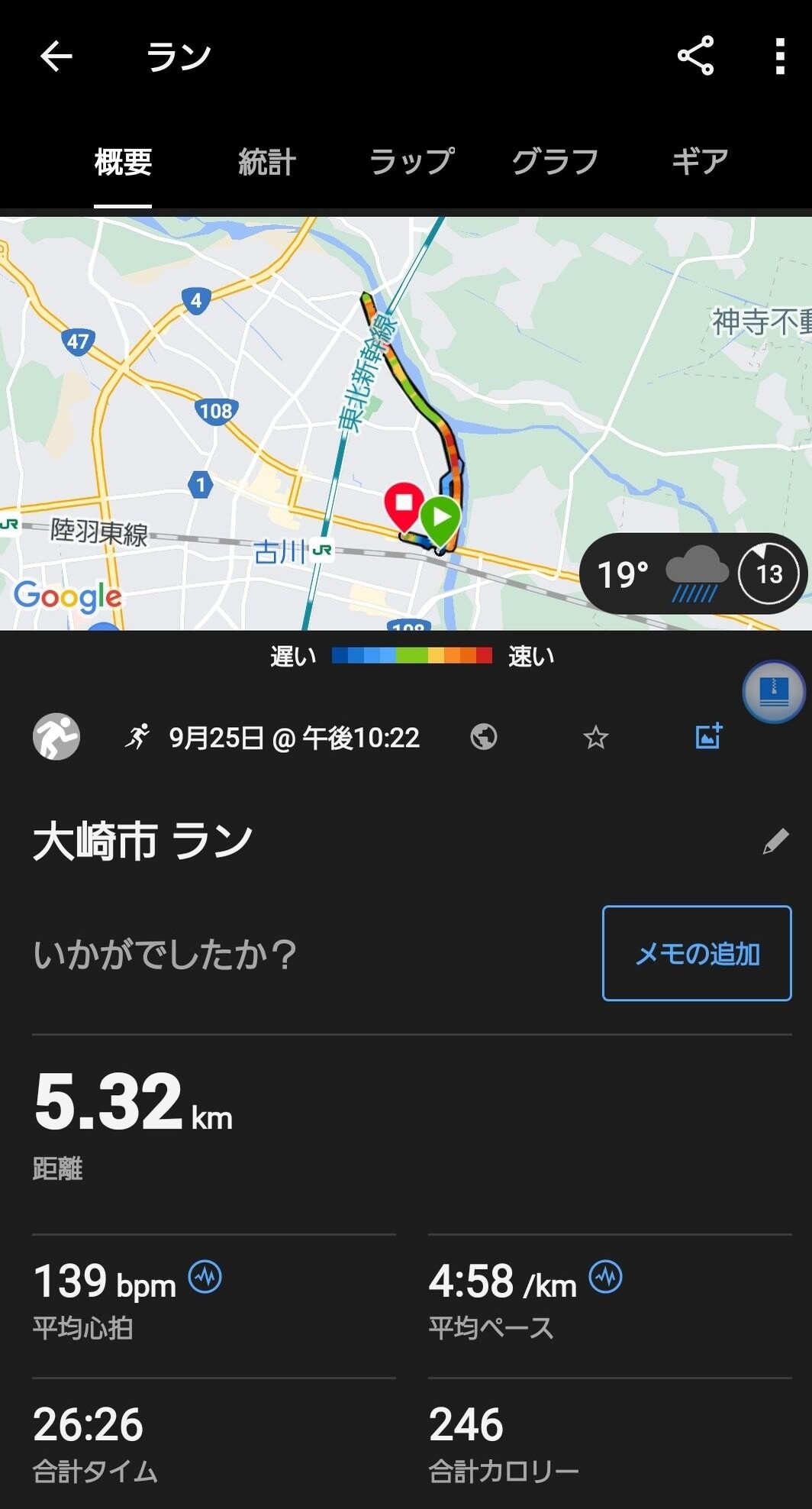 一週間も走らないと体が重い、 ペースもめ... / iSleepさんのモーメント | YAMAP / ヤマップ