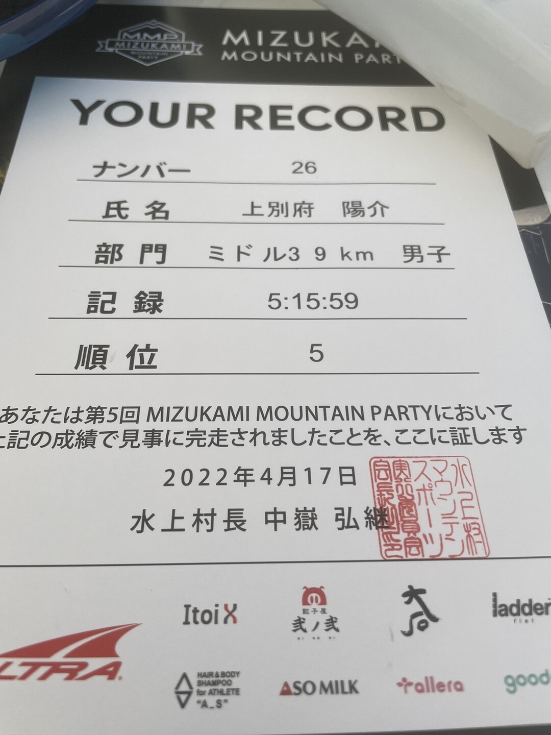 先日水上村マウンテンパーティー39kmに... / kanbehonpoさんのモーメント | YAMAP / ヤマップ