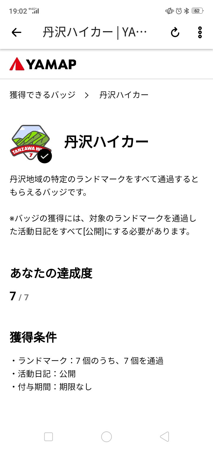 祝！丹沢ハイカーバッジGET まさか「あ... / セガーワさんのモーメント | YAMAP / ヤマップ