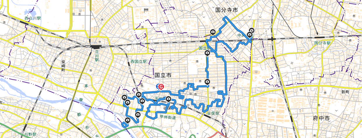 20kmの日本地図GPSアートを国立市で / mojigumiさんのランニングの活動データ | YAMAP / ヤマップ