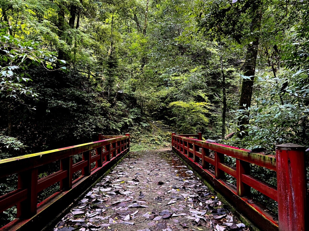 【若草山】春日山原始林の散策 若草山・芳山・高円山の写真50枚目 赤い橋を渡ると『鶯の滝』に到着です。 Yamap ヤマップ