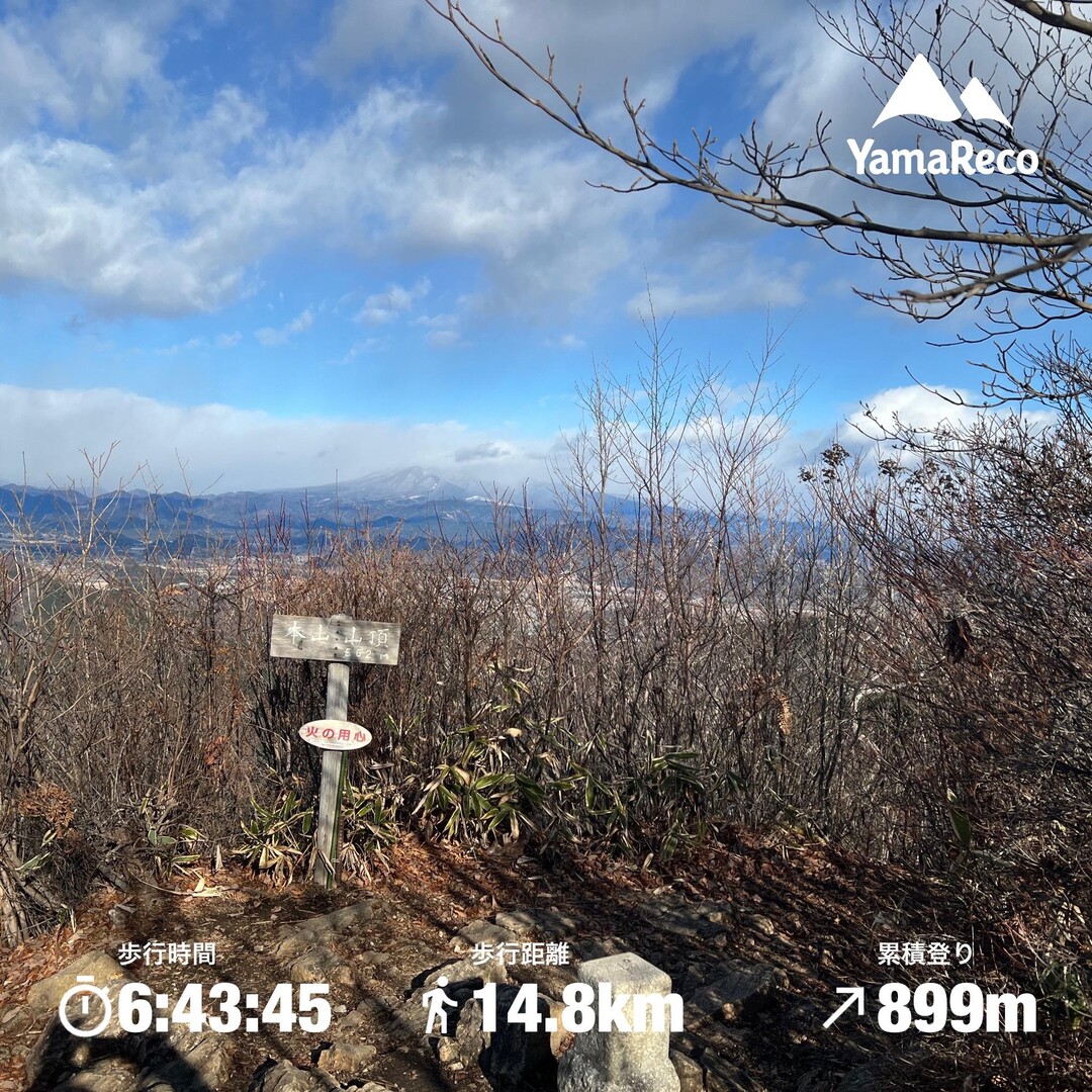 榛名山・男山・本山・飯盛山・高舘山・黒戸山・兜山・鬼山 / tyasuuuuuさんの篠井富屋連峰（宇都宮アルプス）の活動データ | YAMAP / ヤマップ