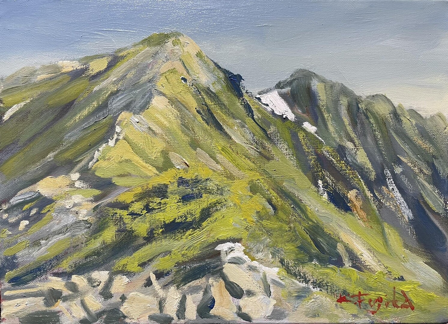 「鹿島槍ヶ岳 朝」 油彩 F4 完成 ... / ぴすたさんのモーメント | YAMAP / ヤマップ