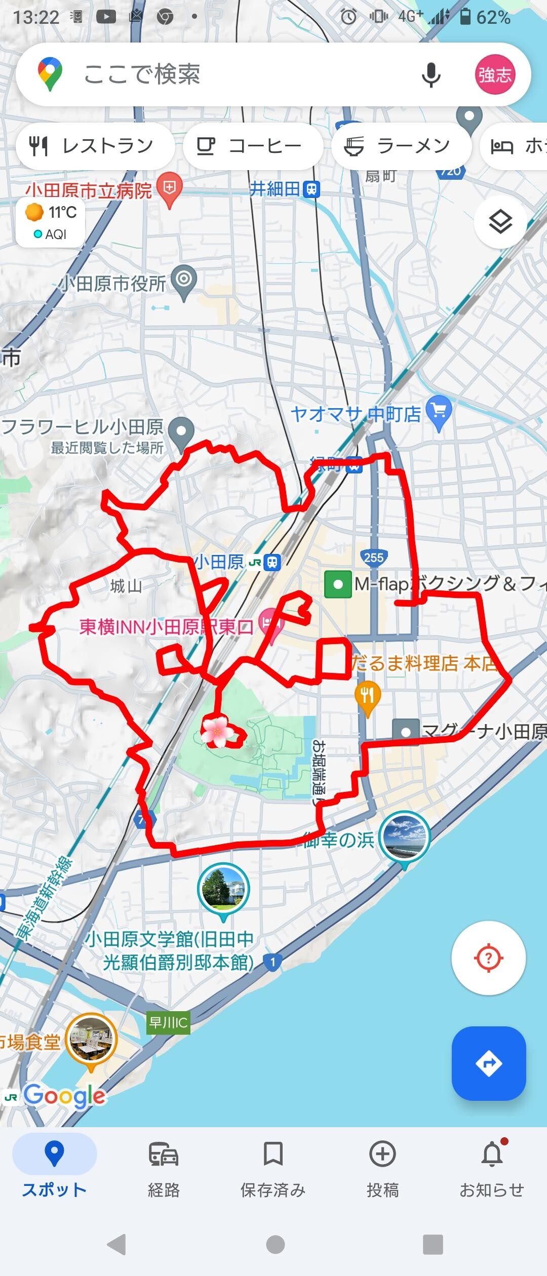 小田原市でGPSアート:桜🌸…のハズが / 青いBBペーパーさんの小田原市の活動データ | YAMAP / ヤマップ